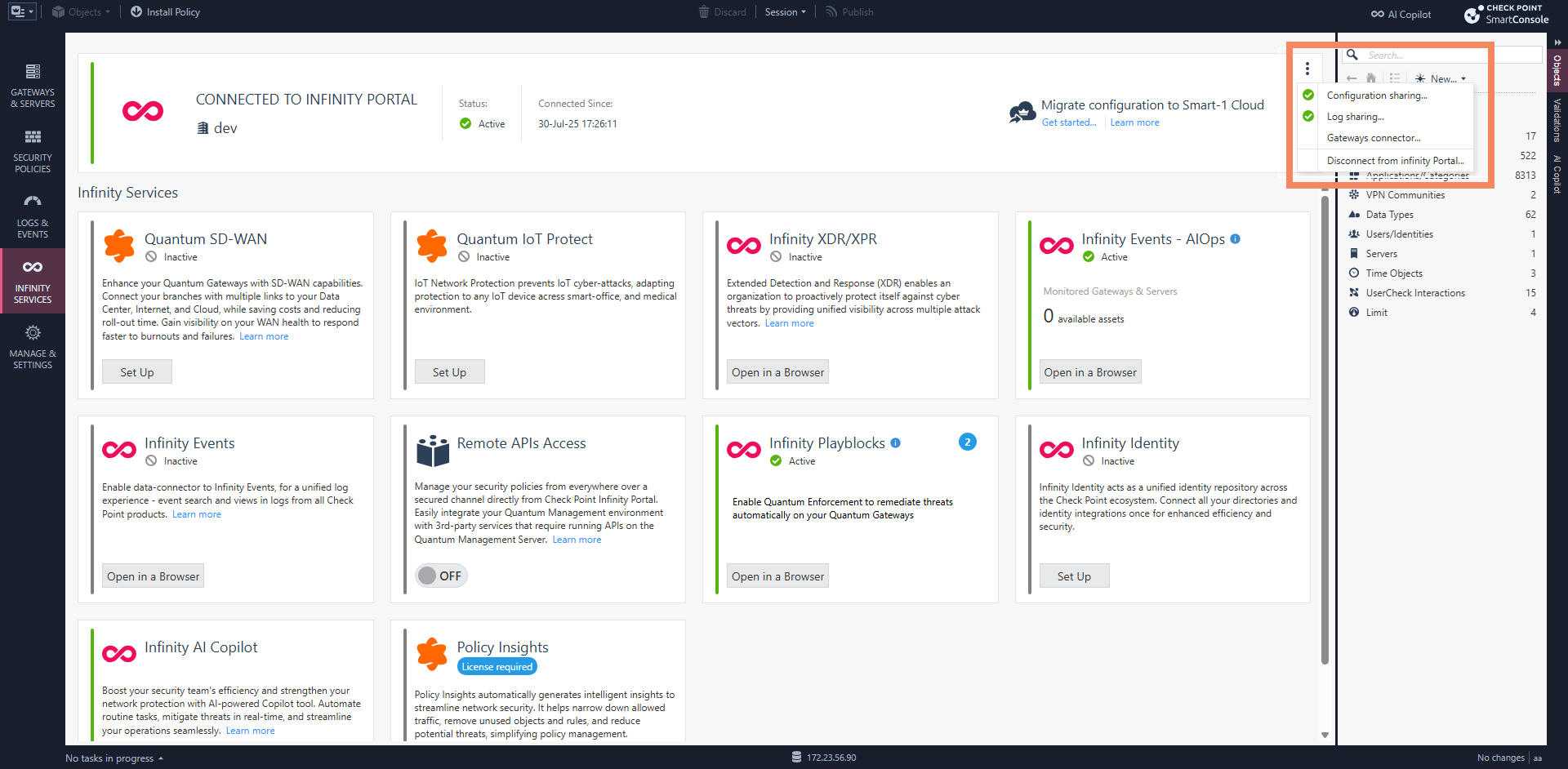 Sharing SmartConsole Configuration and Logs with Infinity Portal